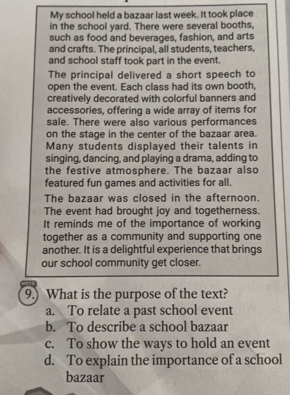 My school held a bazaar last week It took
