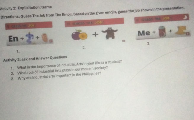 Activity 2: Explicitation: Game Directions: