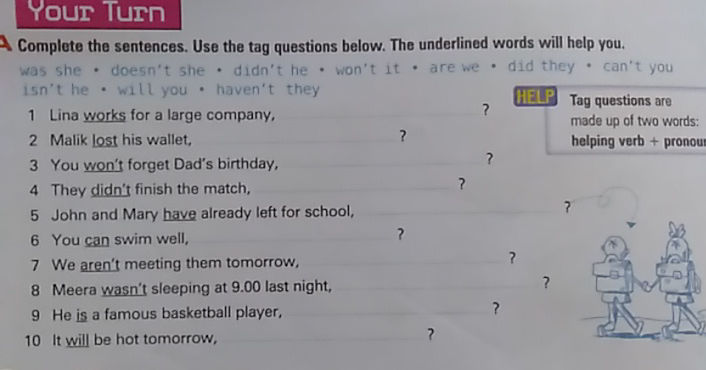 Complete the sentences. Use the tag | StudyX