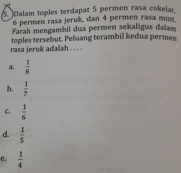 5. Dalam toples terdapat 5 permen rasa | StudyX