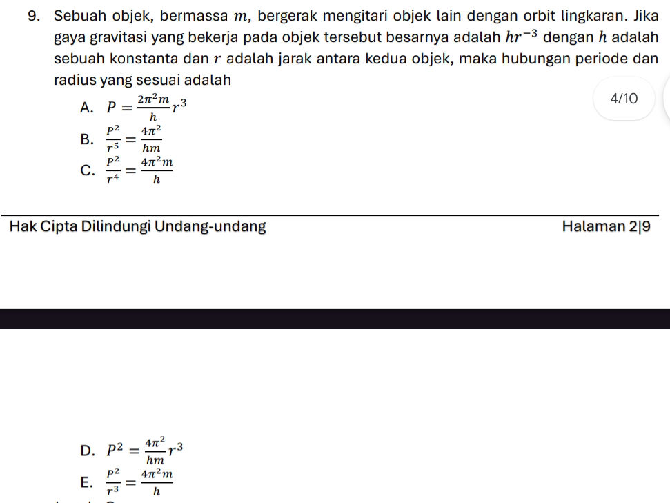 9 Sebuah objek bermassa m bergerak mengitari | StudyX