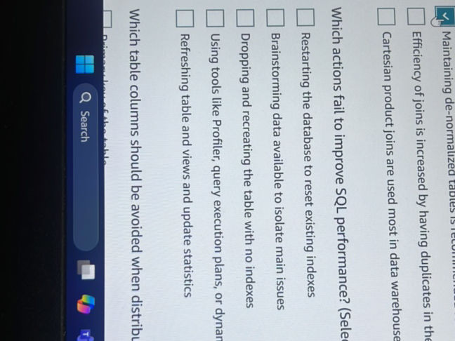 Which actions fail to improve SQL | StudyX