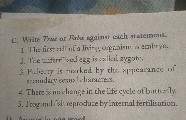 C. Write True or False against each
