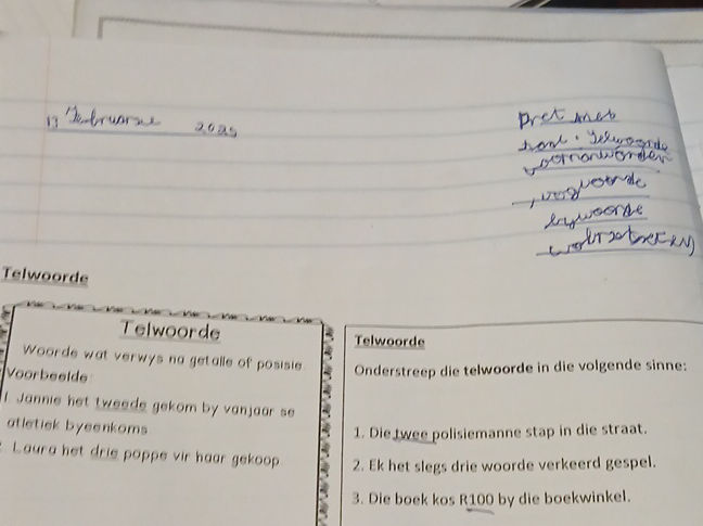 Telwoorde Onderstreep die telwoorde in die | StudyX