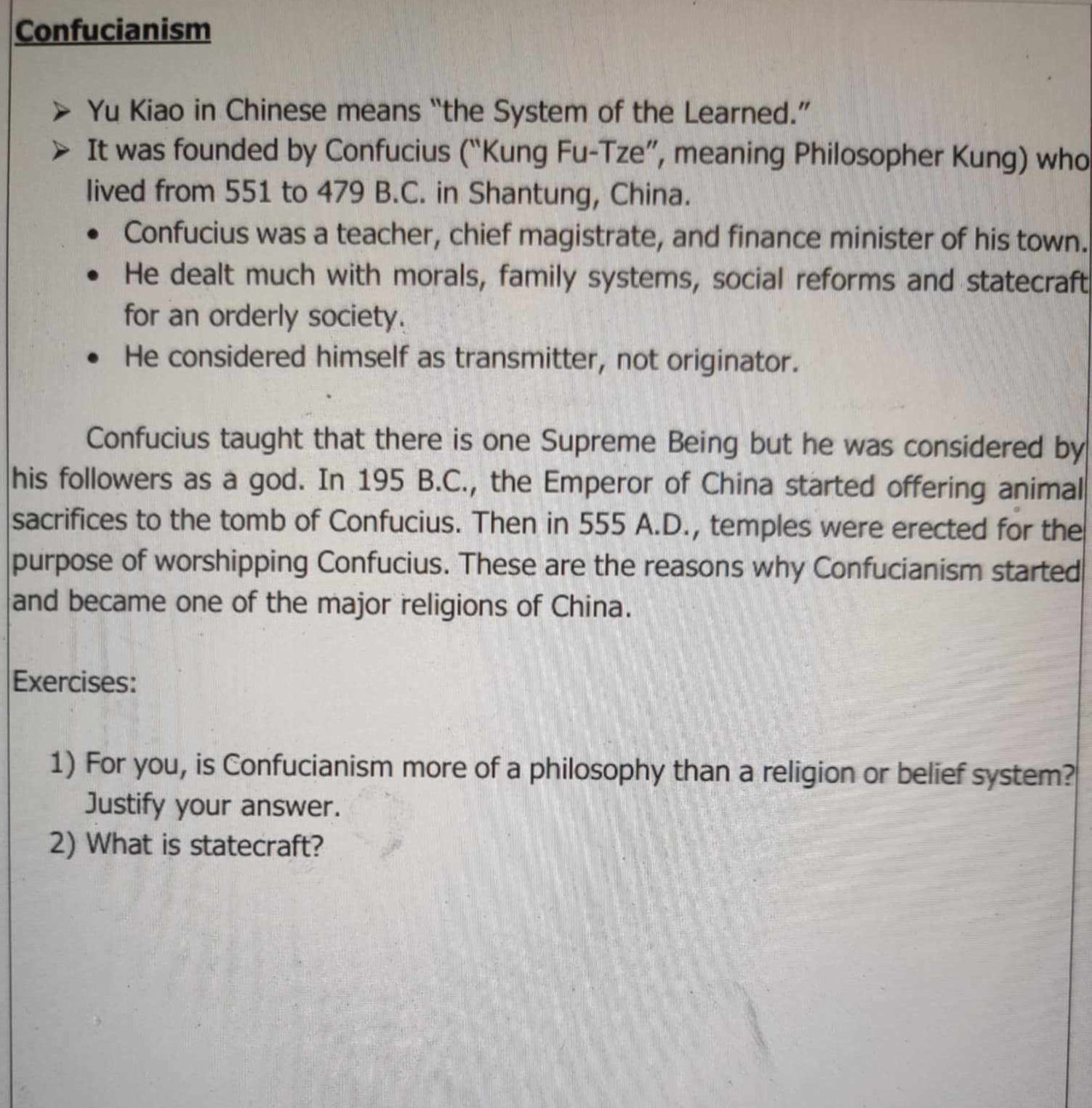 1) For you is Confucianism more of a | StudyX