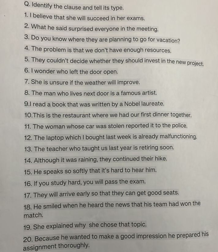 Q Identify the clause and tell its type 1 I | StudyX