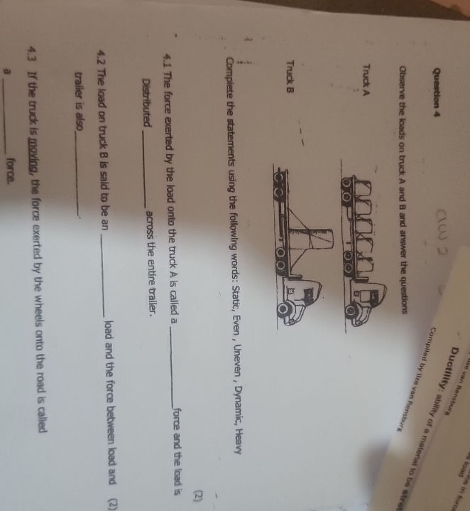 Observe the loads on truck A and B and | StudyX