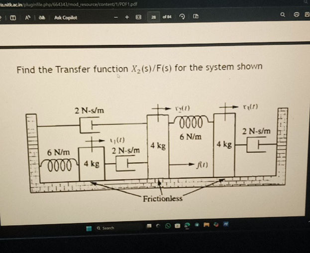 Find the Transfer function X2(s)/F(s) for | StudyX