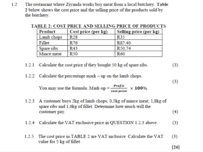 TABLE 2: COST PRICE AND SELLING PRICE OF | StudyX