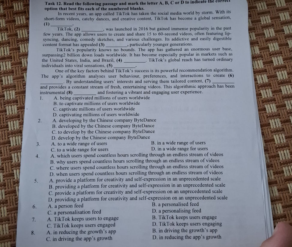 Task 12 Read the following passage and mark | StudyX