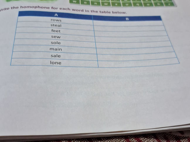 Write the homophone for each word in the | StudyX