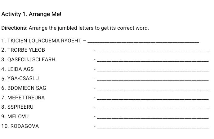 Activity 1 Arrange Me Directions Arrange the | StudyX