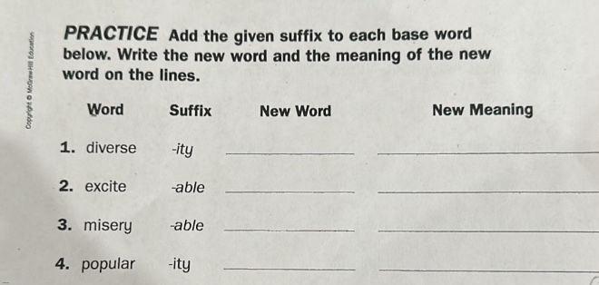 PRACTICE Add the given suffix to each base | StudyX