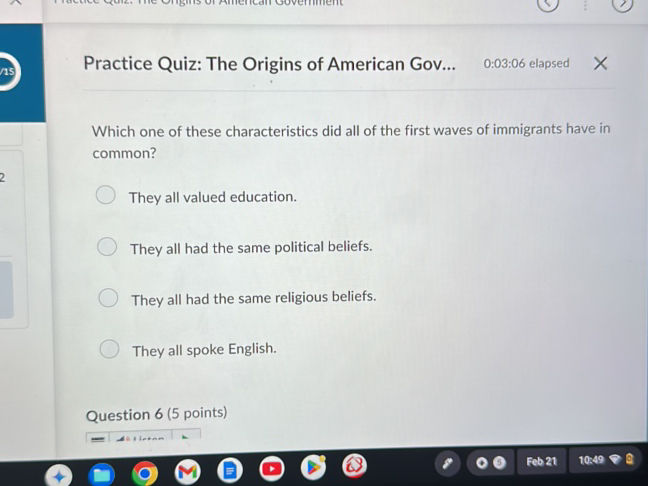 Which one of these characteristics did all