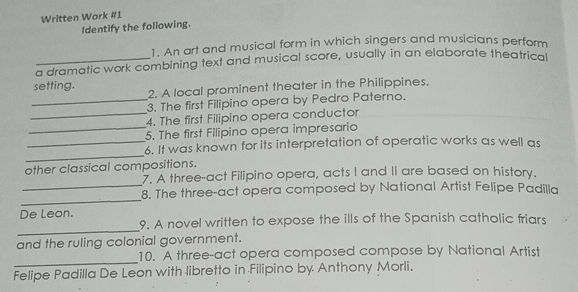 Written Work 1 Identify the following 1 An | StudyX