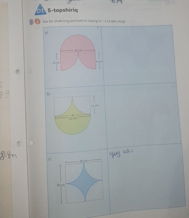 Har bir shaklning perimetrini toping ( = | StudyX