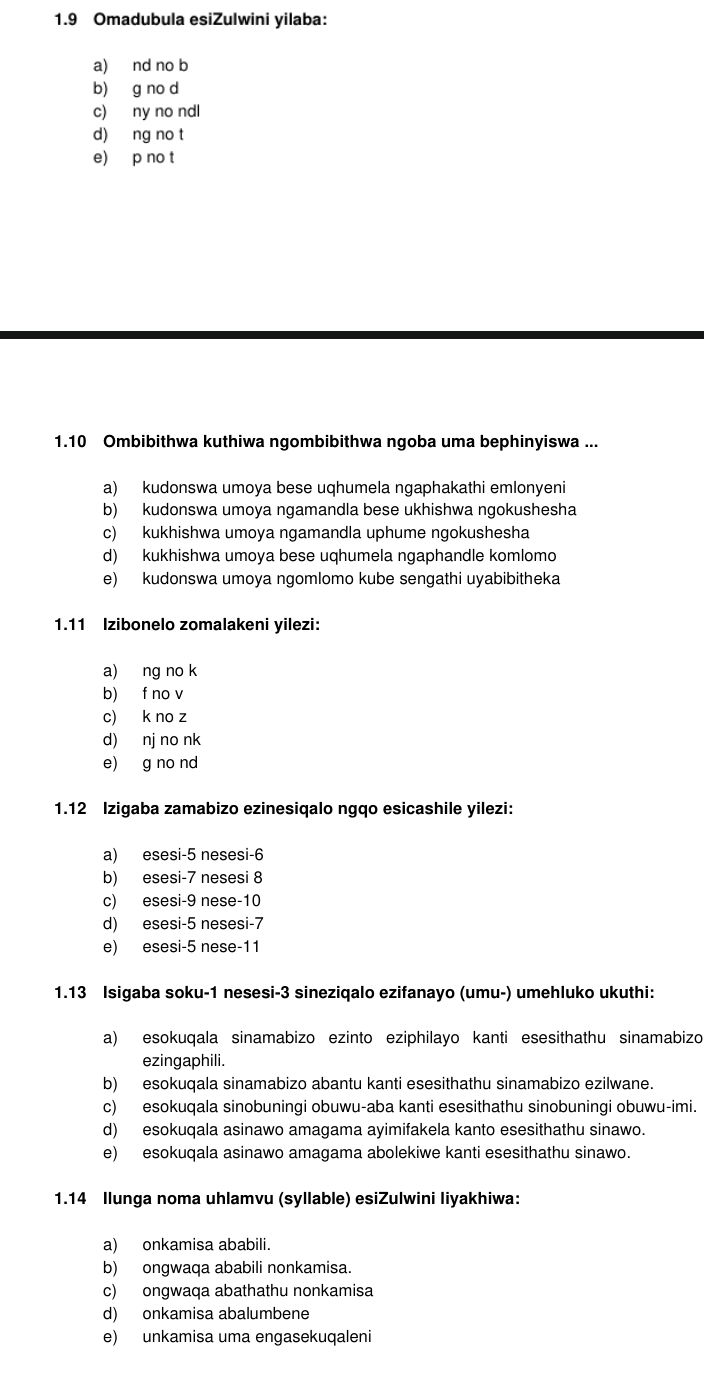 19 Omadubula esiZulwini yilaba a) nd no b b)