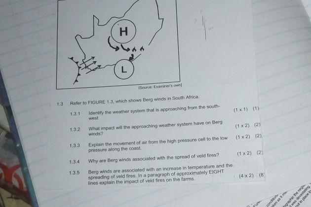13 Refer to FIGURE 13 which shows Berg winds