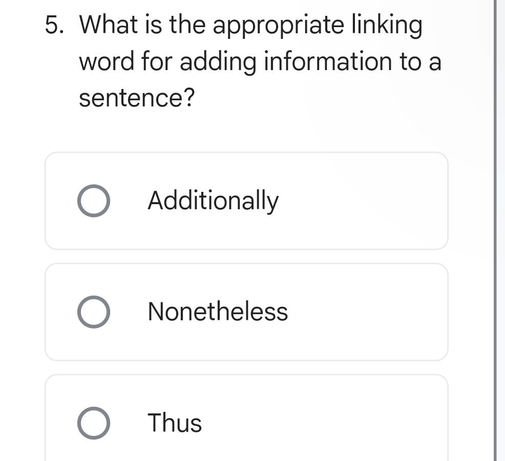 5 What is the appropriate linking word for | StudyX