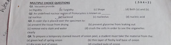MULTIPLE CHOICE QUESTIONS Q1 Vacuoles | StudyX