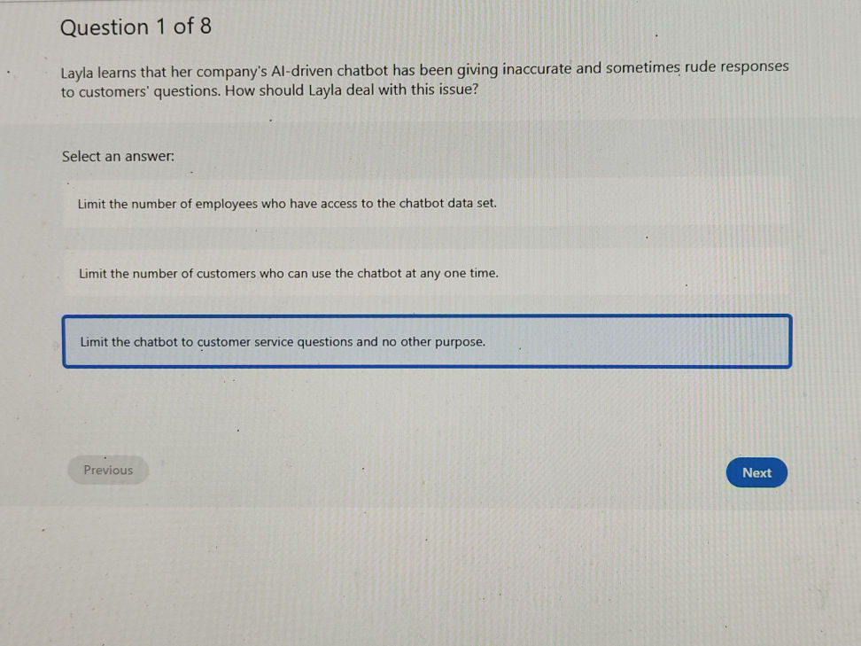 Question 1 of 8 Layla learns that her