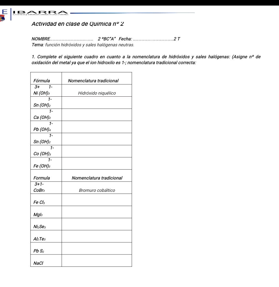Actividad en clase de Quimica n 2 NOMBRE 2 | StudyX
