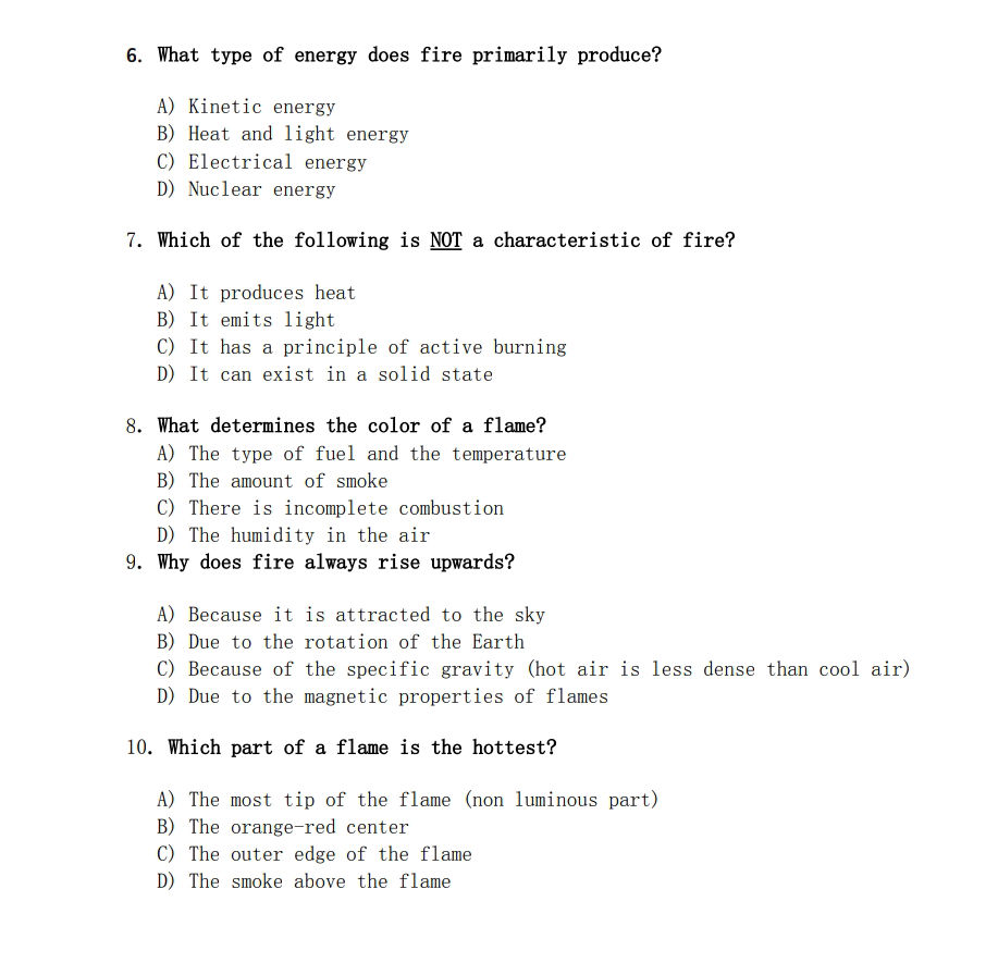 6. What type of energy does fire primarily | StudyX