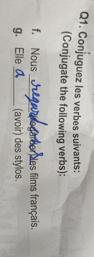 Q1. Conjuguez les verbes suivants: | StudyX