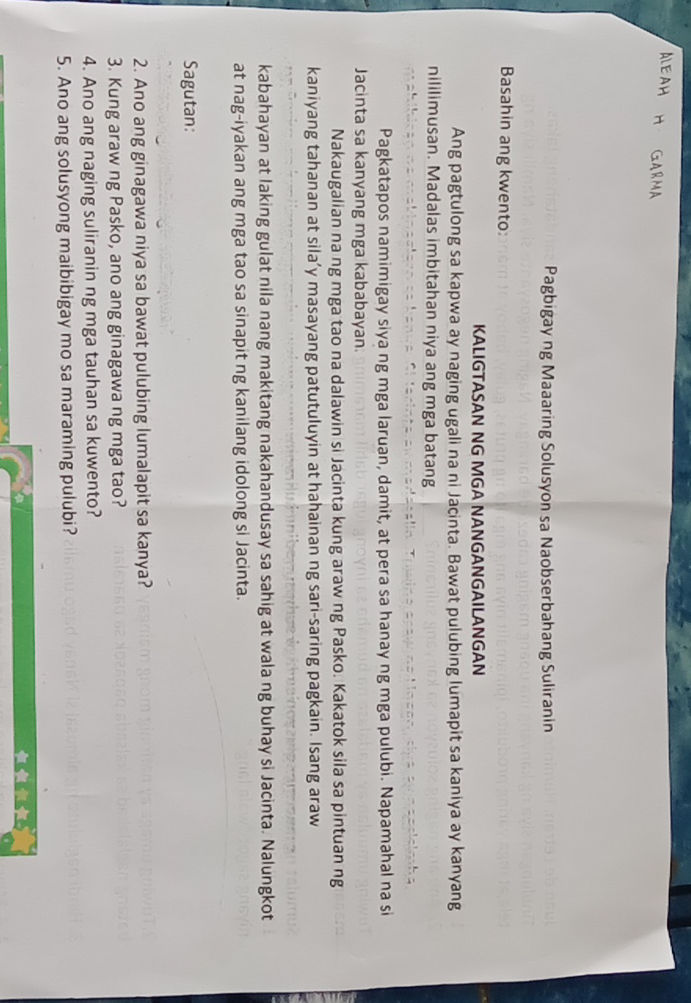 Pagbigay ng Maaaring Solusyon sa | StudyX