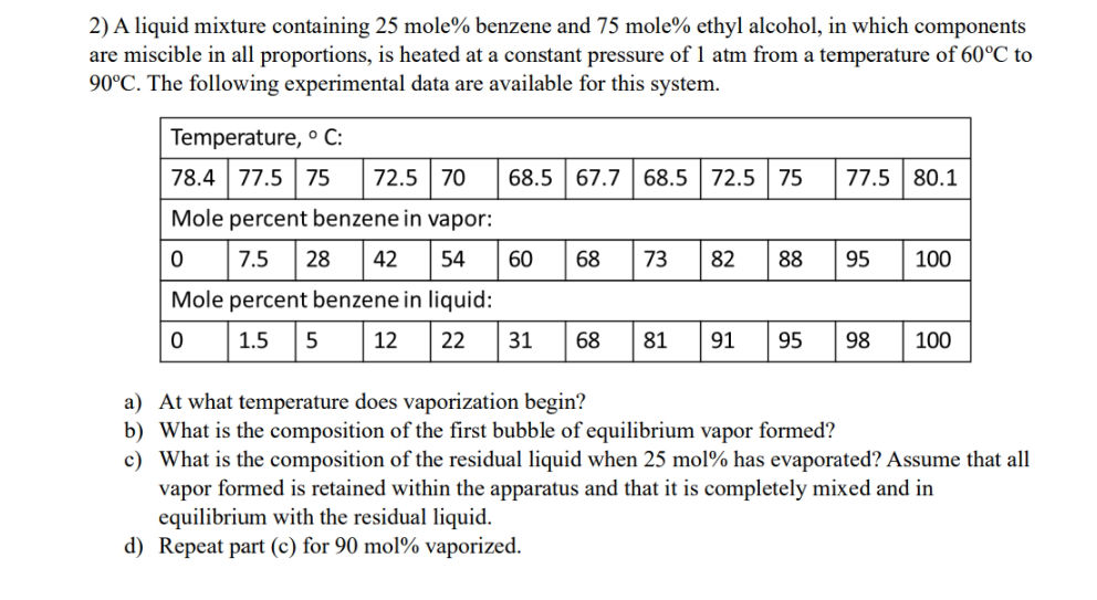 2) A liquid mixture containing 25 mole | StudyX