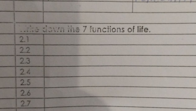 Write down the 7 functions of life
