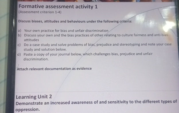 Formative assessment activity 1 (Assessment