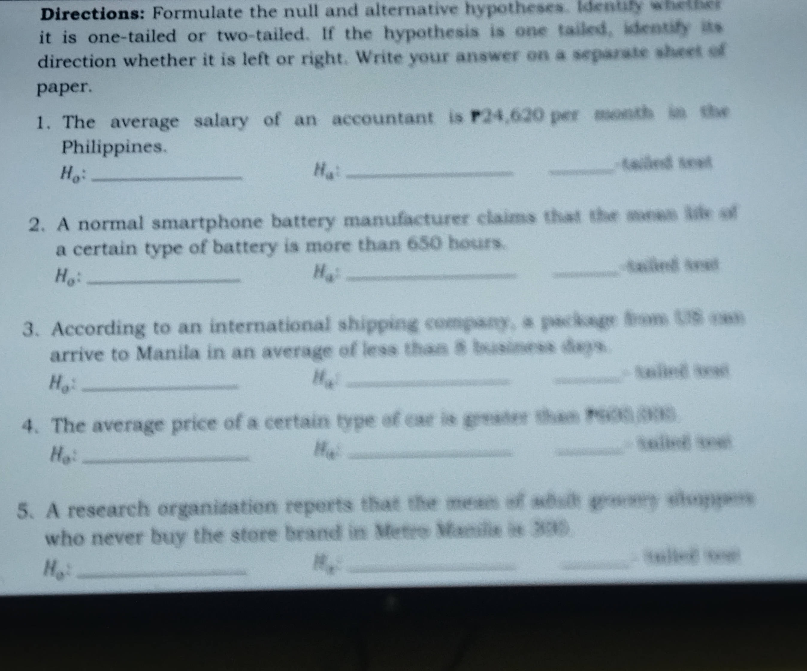 Directions: Formulate the null and | StudyX