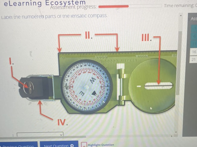 Label the numbered parts of the lensatic | StudyX