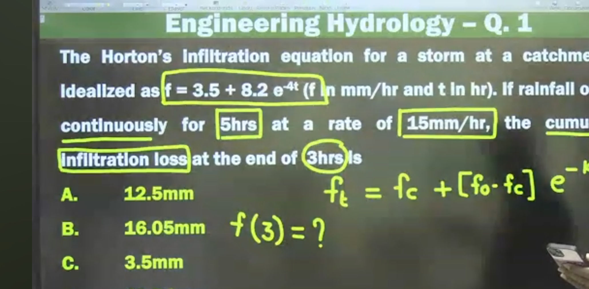 The Hortons Infiltration equation for a | StudyX