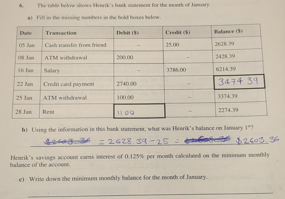6 The table below shows Henriks bank | StudyX
