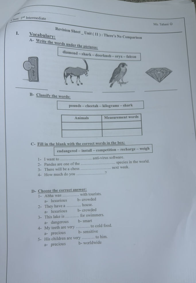 A- Write the words under the pictures | StudyX