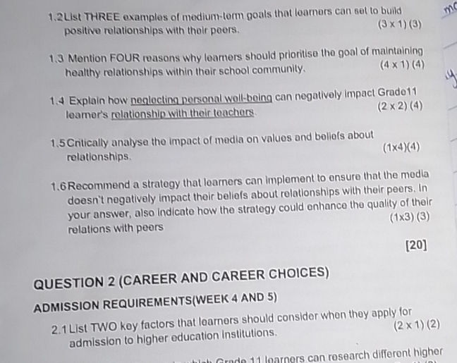 12 List THREE examples of medium-term goals