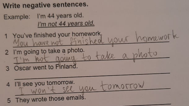 Write negative sentences Example Im 44 years | StudyX