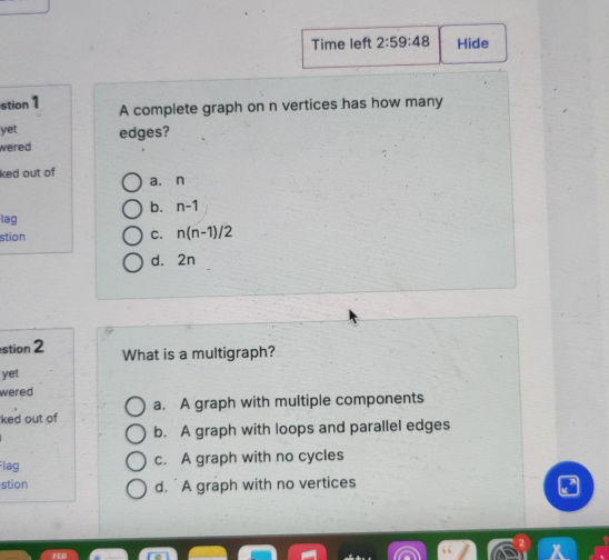 A complete graph on n vertices has how many | StudyX