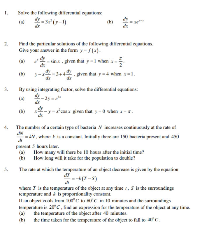 1. Solve the following differential | StudyX