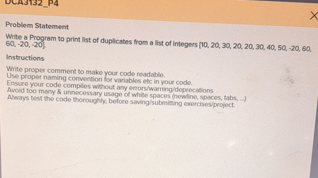 Write a Program to print list of duplicates | StudyX