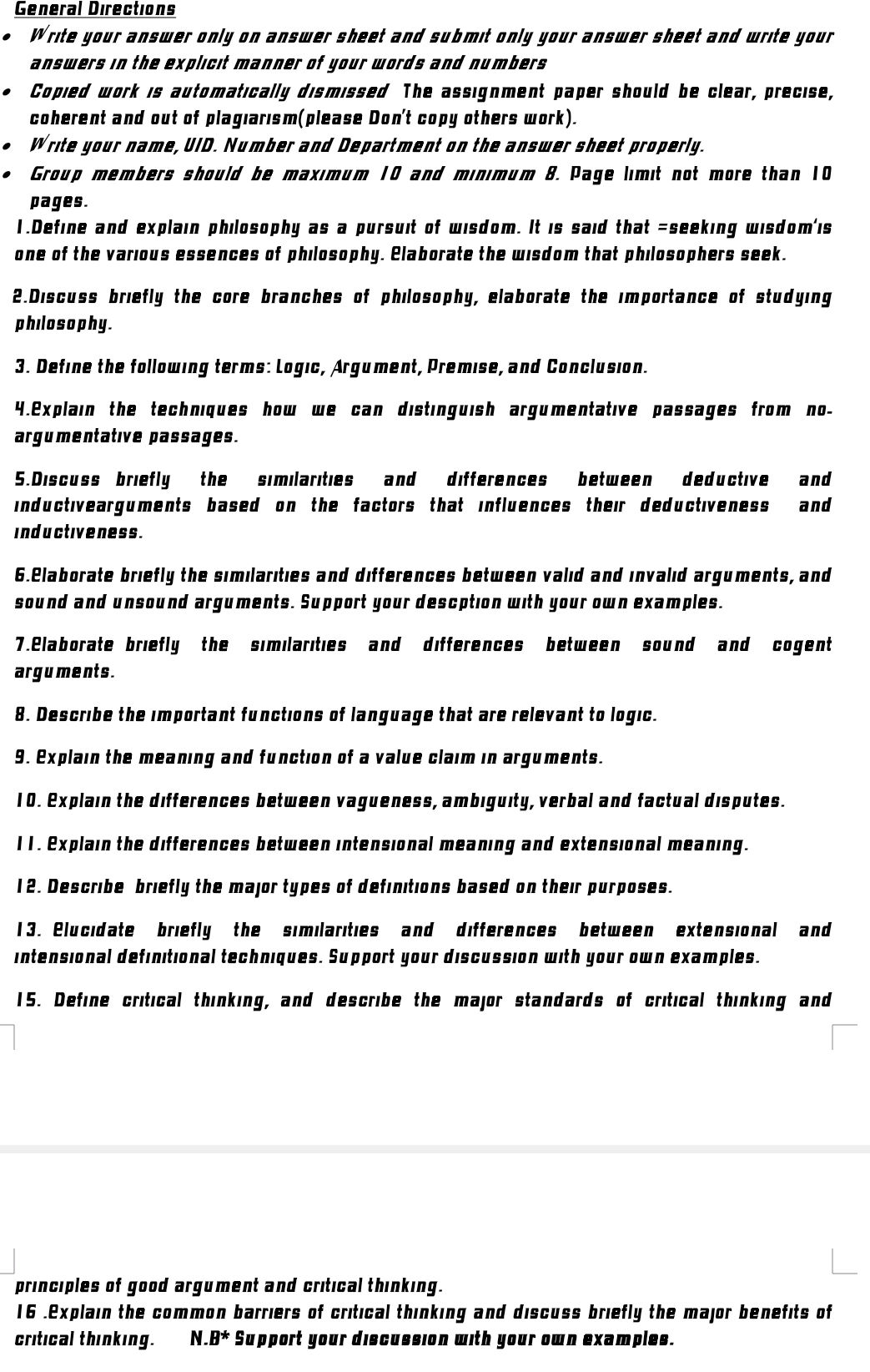 General Directions Write your answer only | StudyX