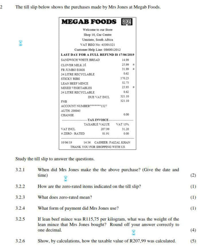 Study the till slip to answer the questions. | StudyX