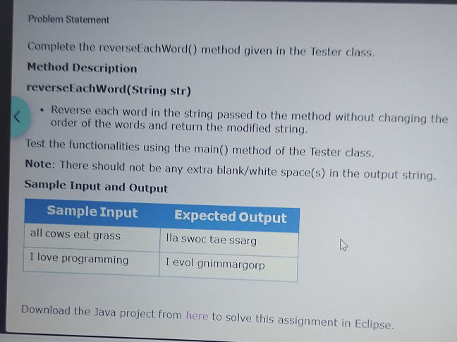 Complete the `reverseEachWord()` method | StudyX