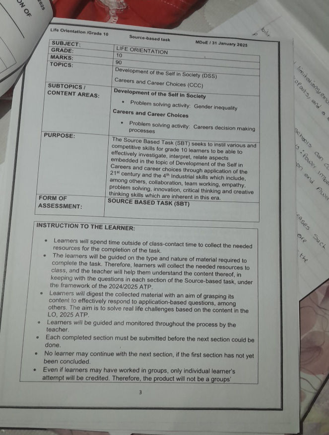 Life Orientation/Grade 10 Source-based task | StudyX