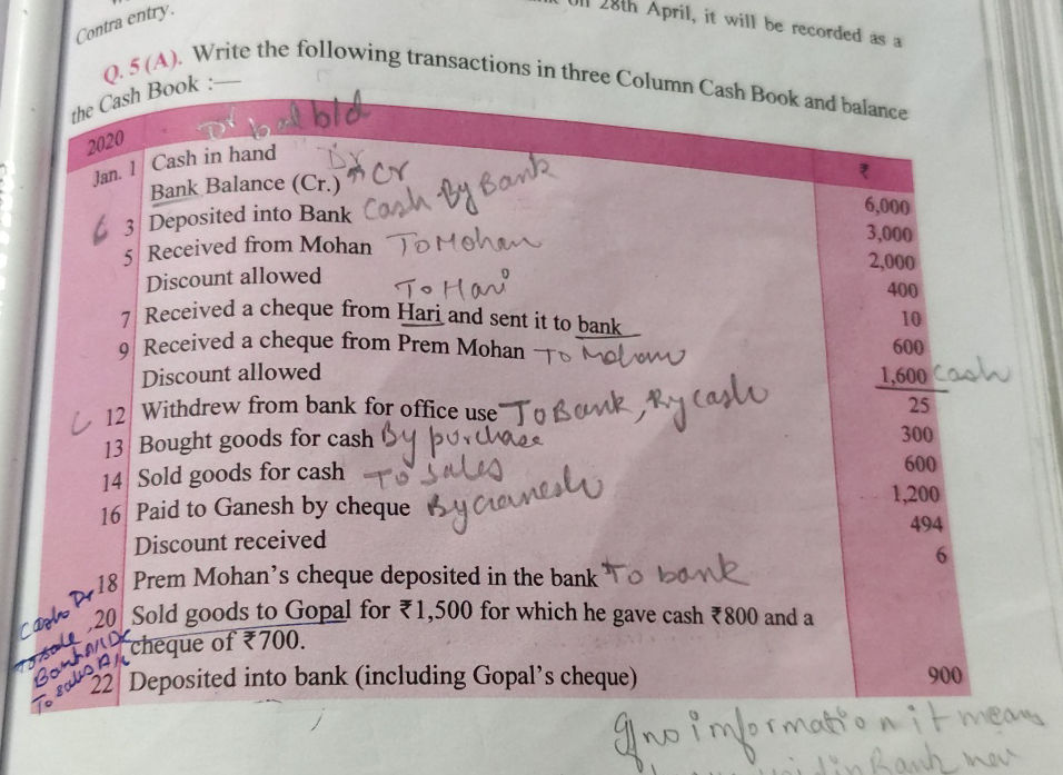 Q5 (A) Write the following transactions in | StudyX