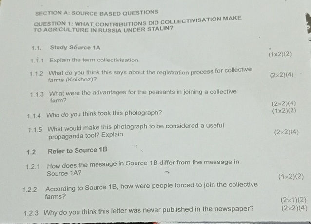 SECTION A SOURCE BASED QUESTIONS QUESTION 1 | StudyX