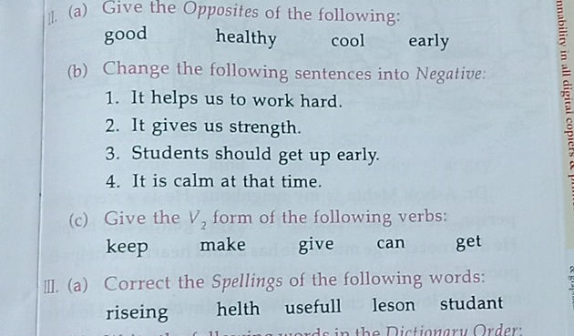 II (a) Give the Opposites of the following | StudyX