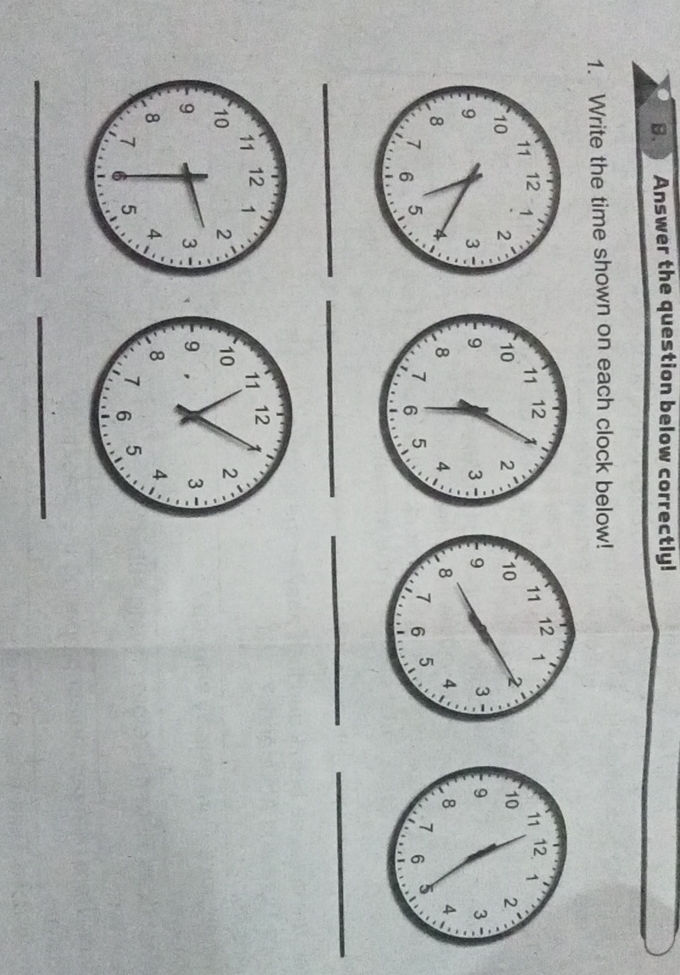 1 Write the time shown on each clock below | StudyX